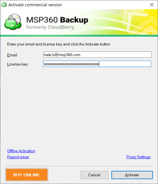 MSP360 Backup for Windows Online Activation | Help Center